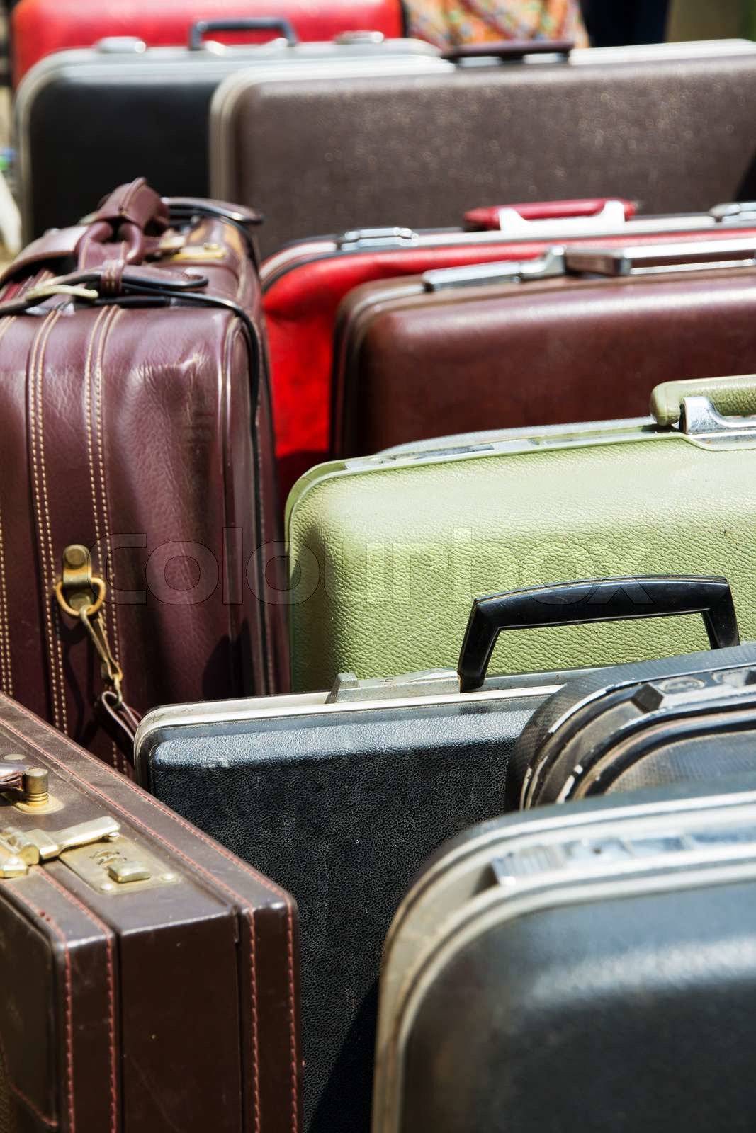 Pile of old vintage bag suitcases | Stock image | Colourbox