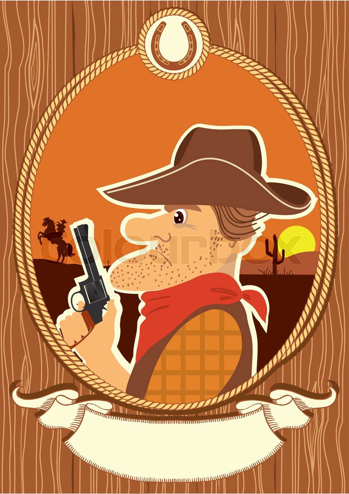 Cowboy portrait in decor rope frame | Stock vector | Colourbox