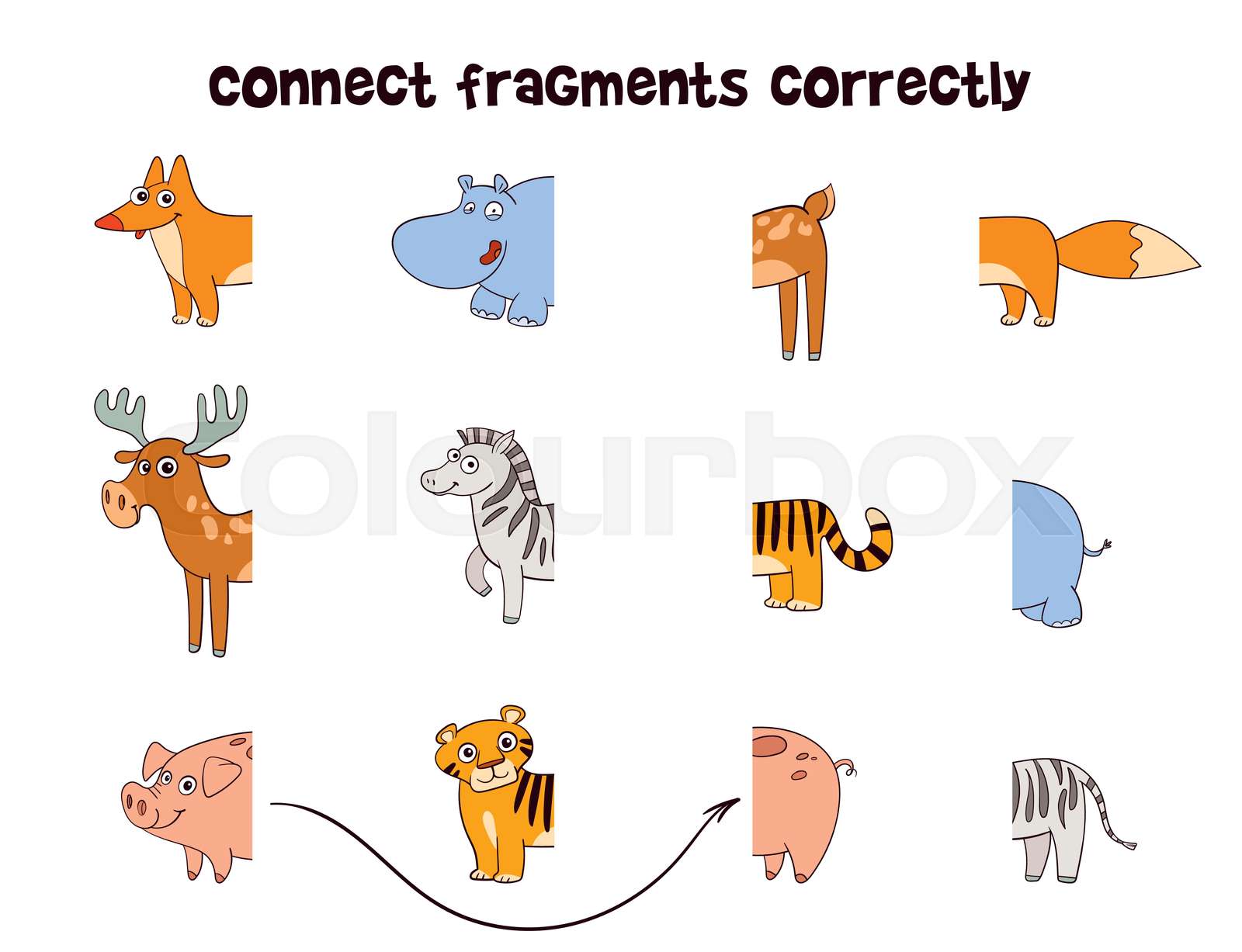 Connect animal fragments correctly. Educational game for children ...