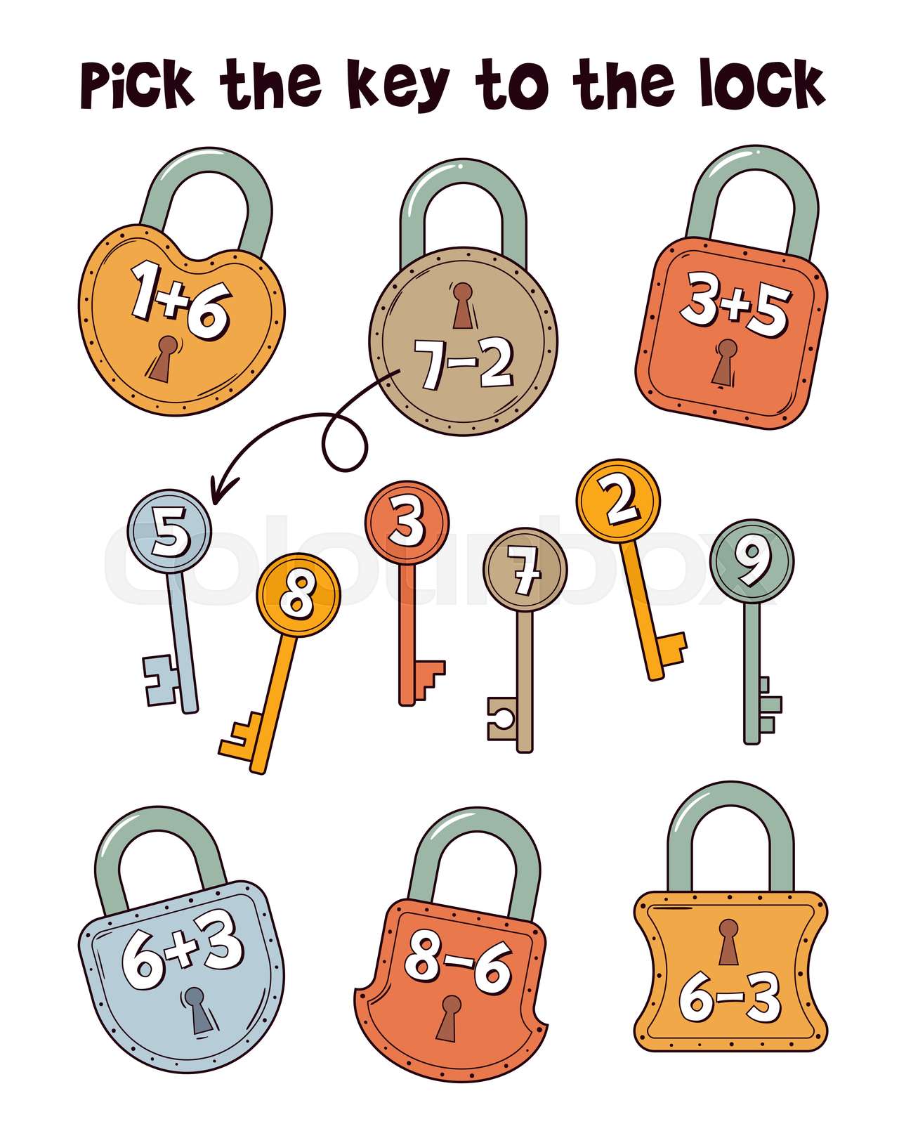 Pick the key to the lock. Educational math game for children | Stock ...
