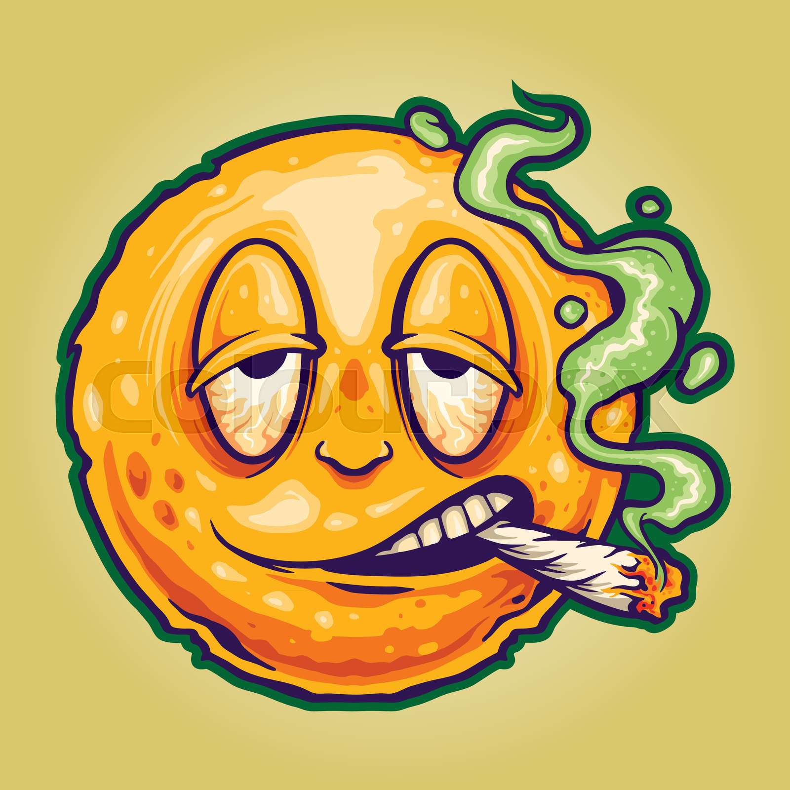 Funny smiley face emoticon smoking cannabis illustration | Stock vector ...