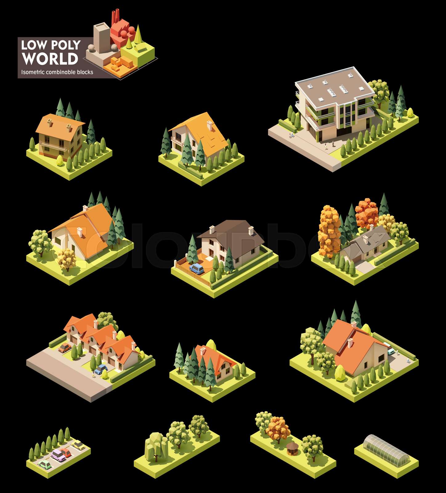 Vector isometric town map elements | Stock vector | Colourbox