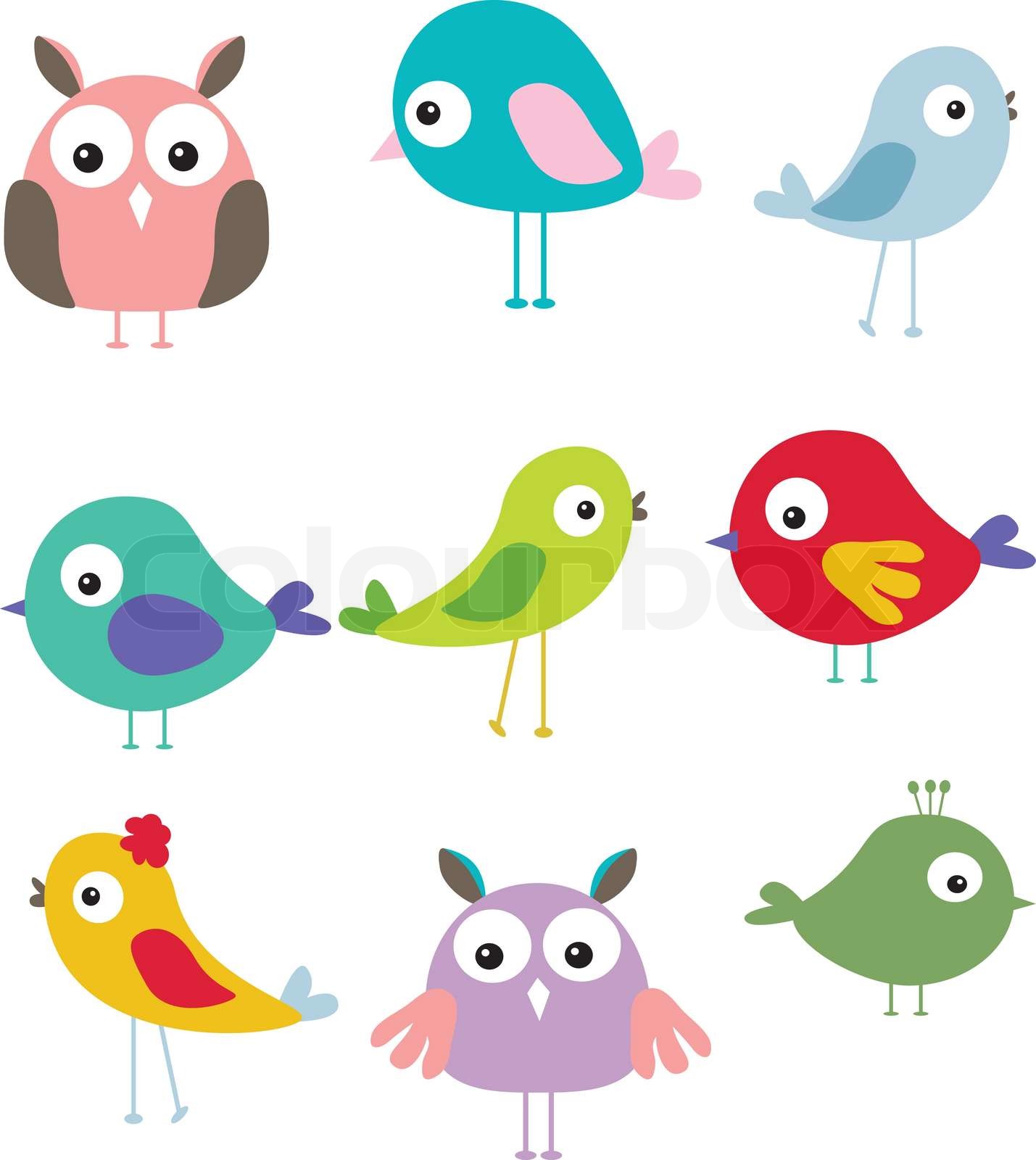 set of different cute bird cartoon | Stock vector | Colourbox