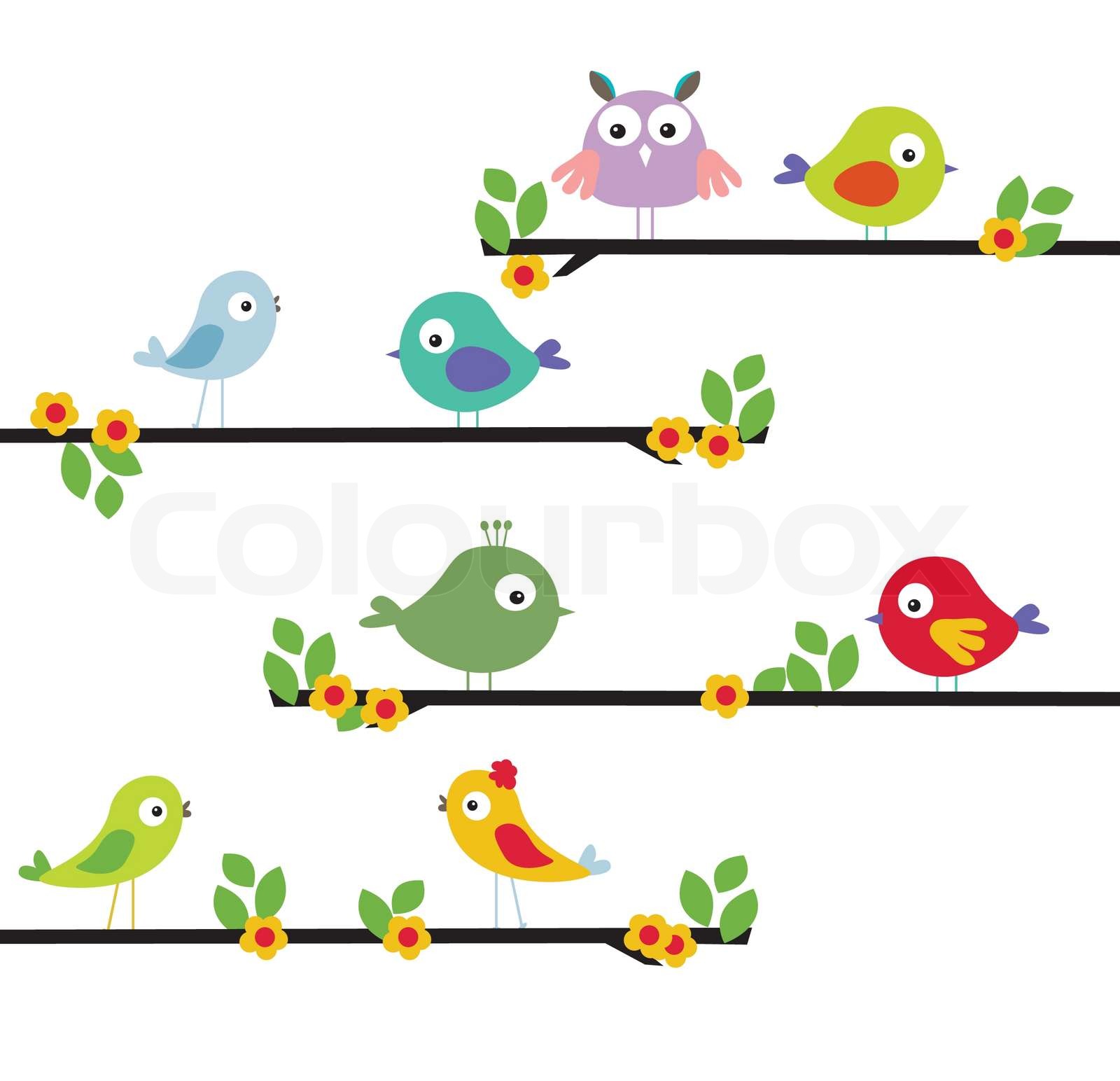 cartoon bird on a flowering tree | Stock vector | Colourbox