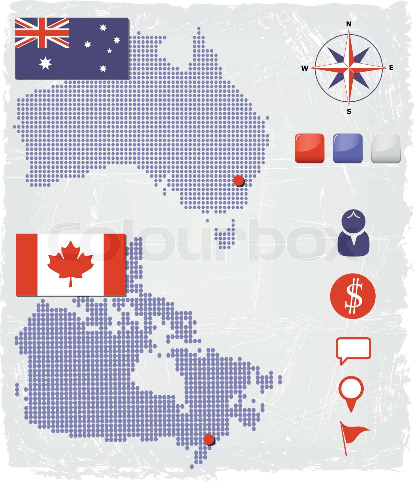 Australia and Canada dotted maps with design elements | Stock vector ...