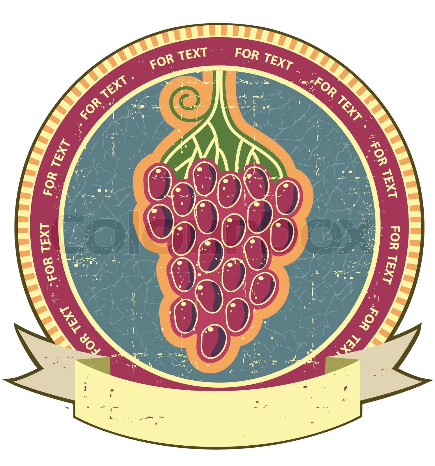 Red grapes label with scroll for text on old grunge paper | Stock ...