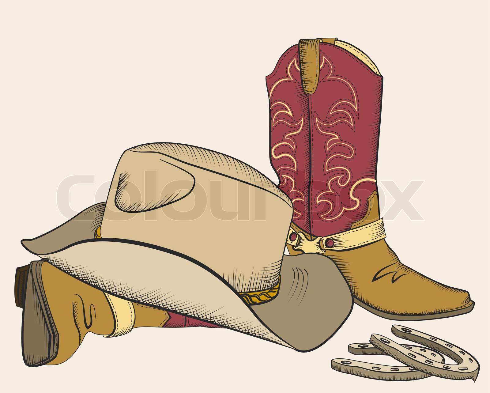 Cowboy Boots With Spurs Drawing