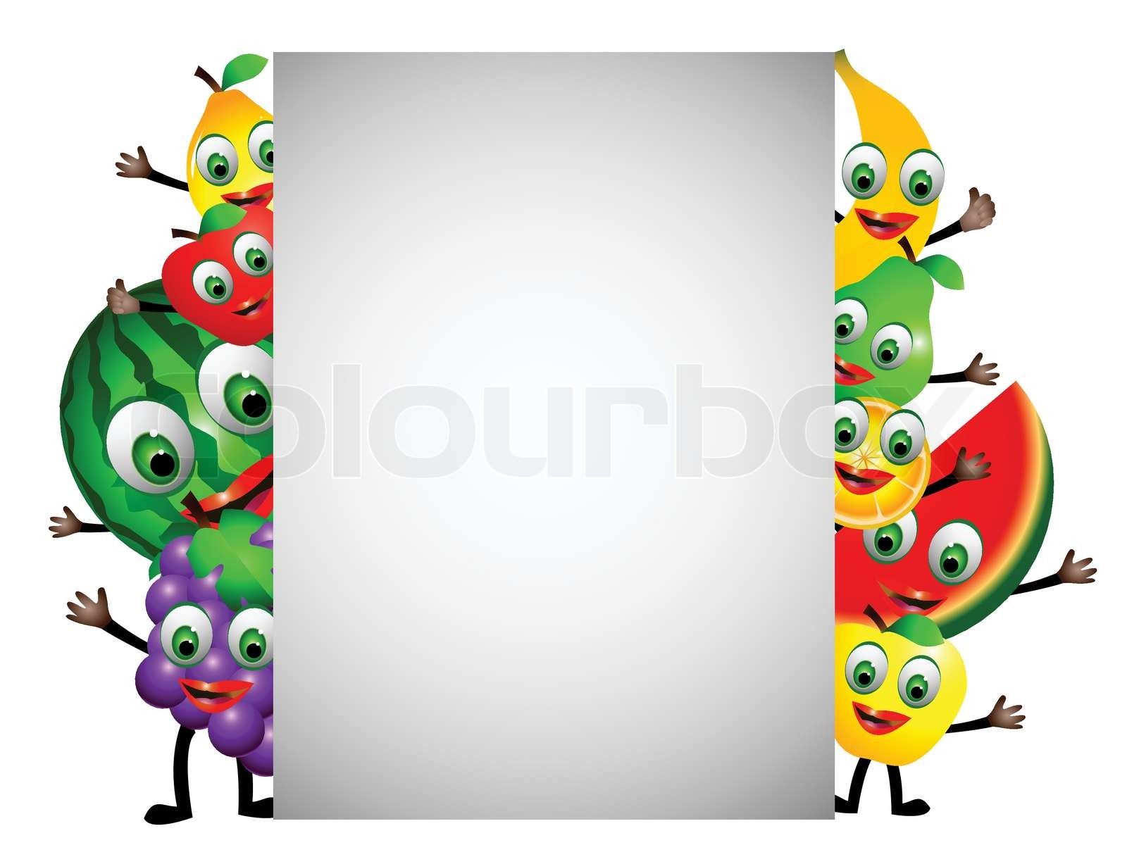 cartoon fruits with blank sign | Stock vector | Colourbox