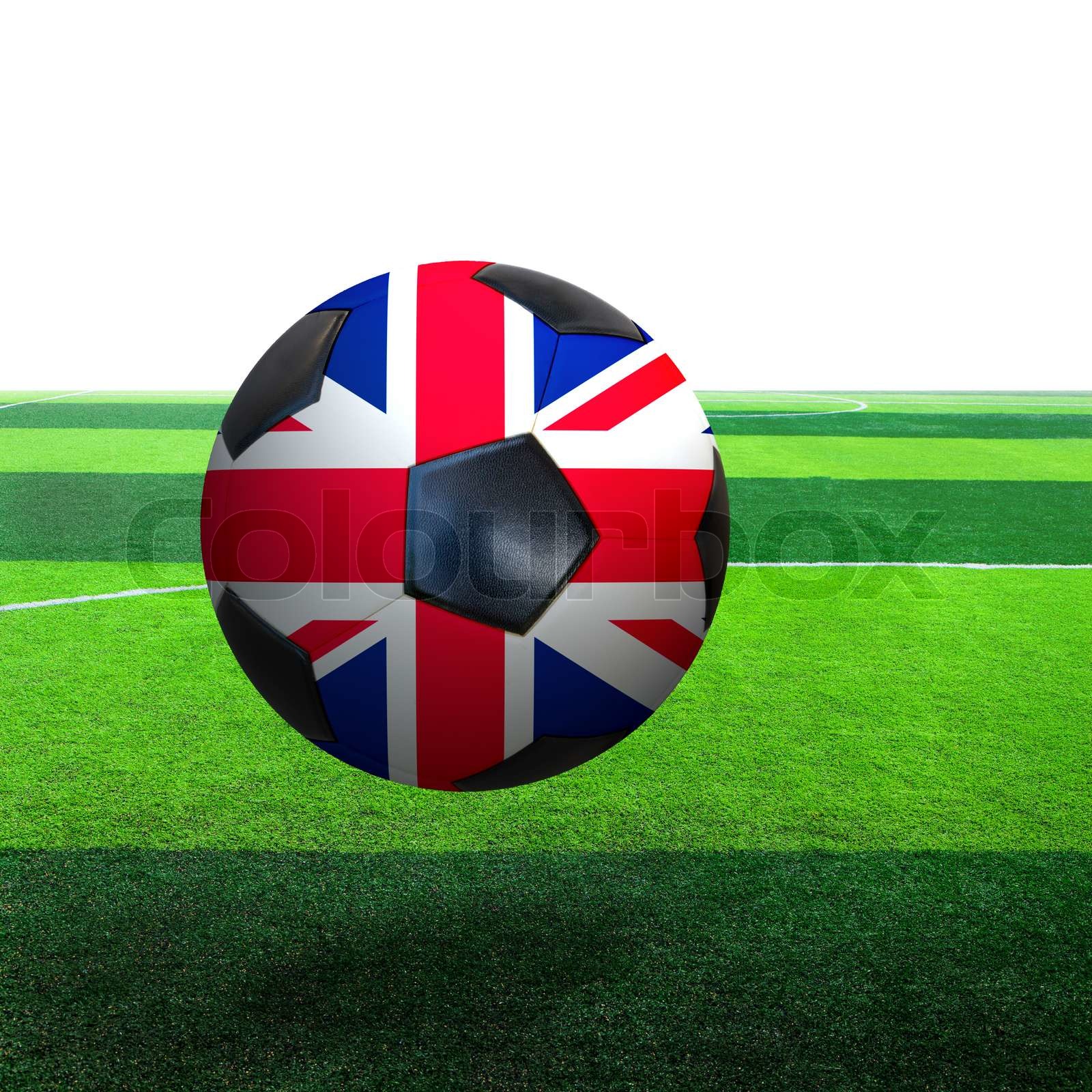England Nation flag pattern on soccer football over field grass with ...