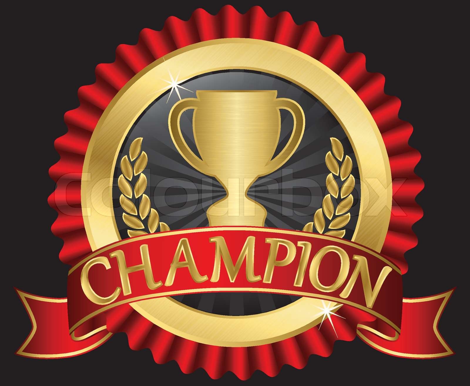 Champion cup sign with golden ribbon, vector illustration | Stock ...