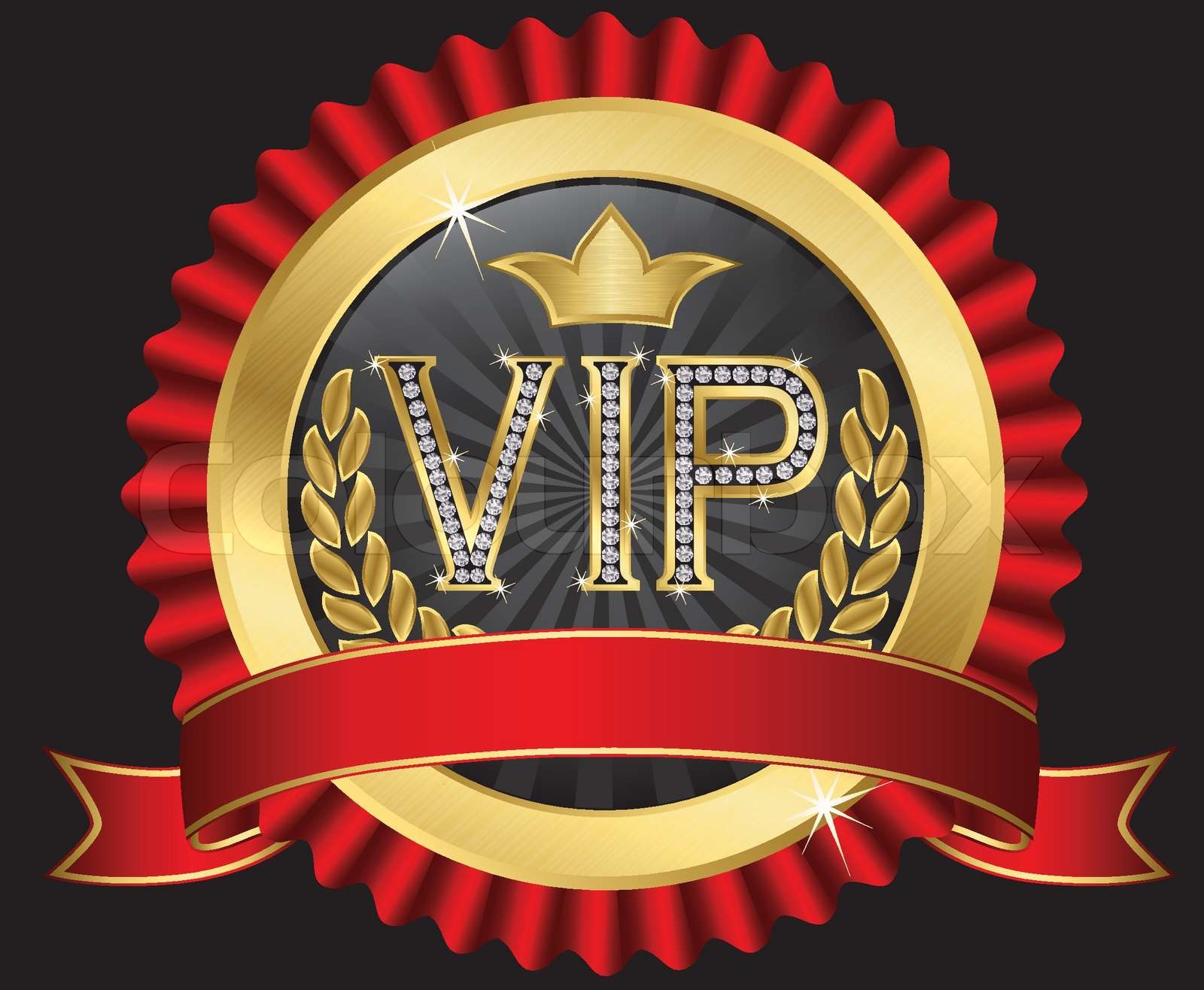 Vip golden label with diamonds and gold ribbons, vector | Stock vector ...