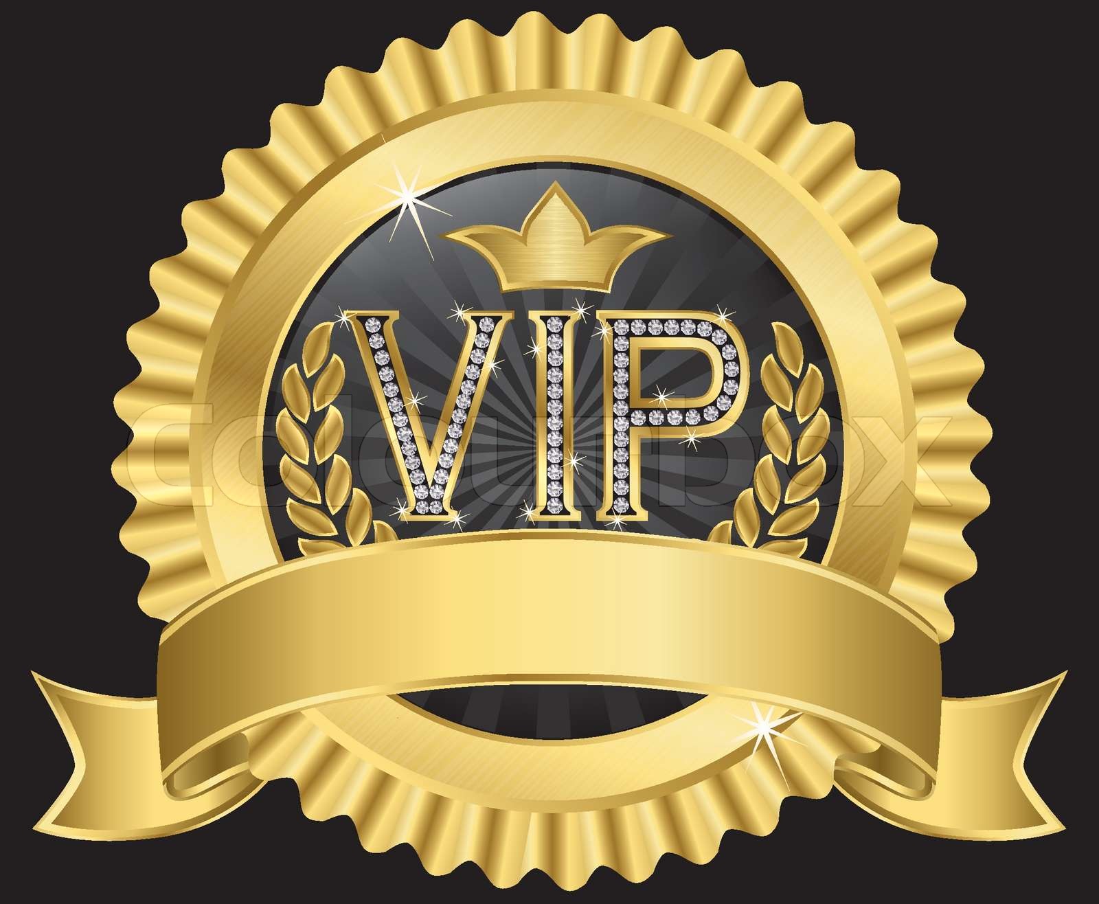 Vip golden label with diamonds and gold ribbons, vector | Stock vector ...