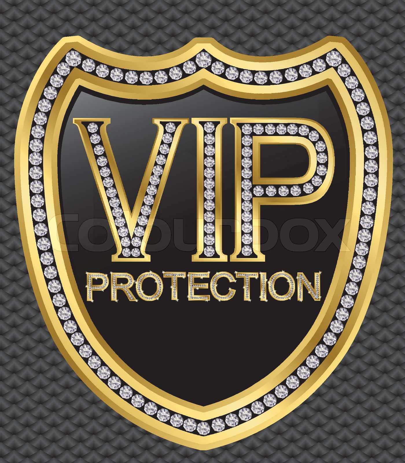 Vip protection protection shield, golden with diamonds, vector ...