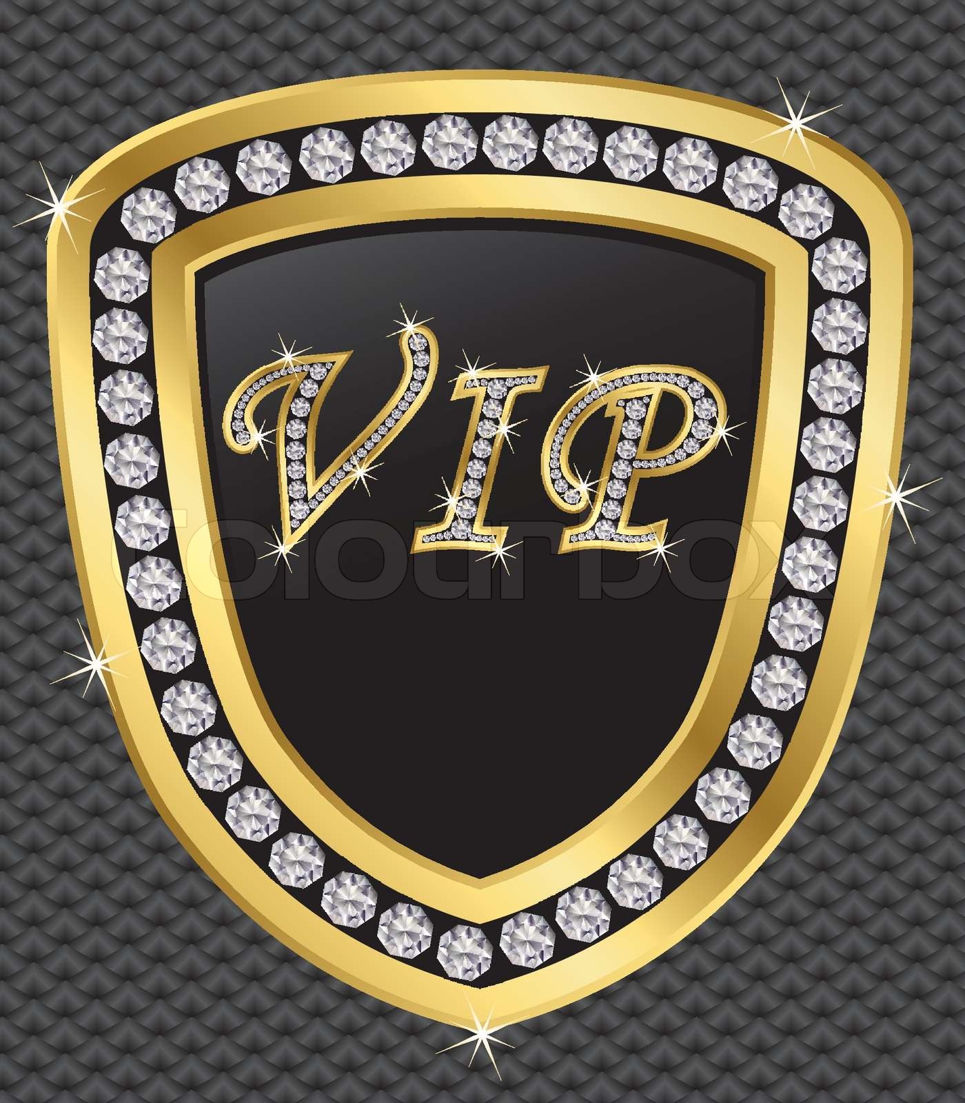 Vip protection shield, golden with diamonds, vector illustration ...