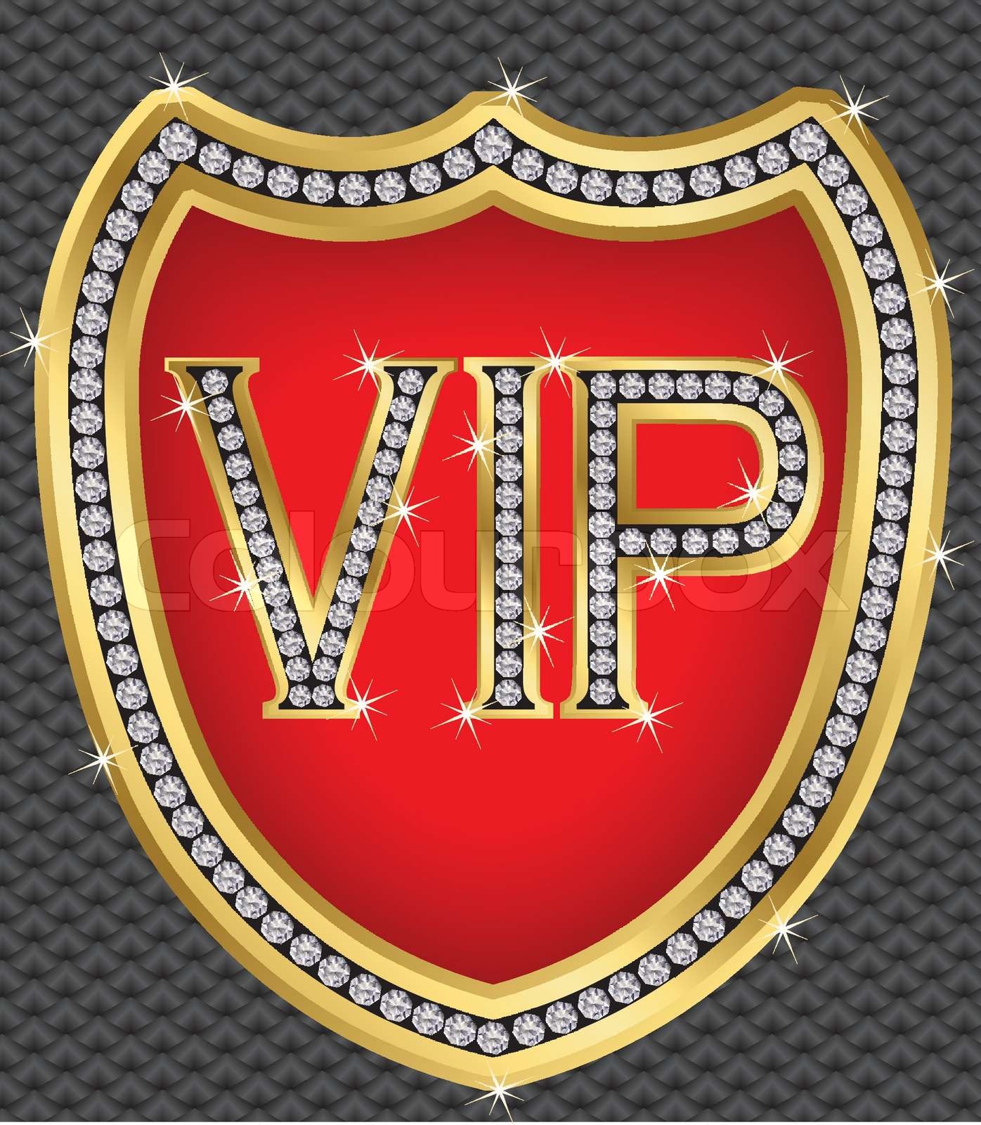Vip protection shield, golden with diamonds, vector illustration ...