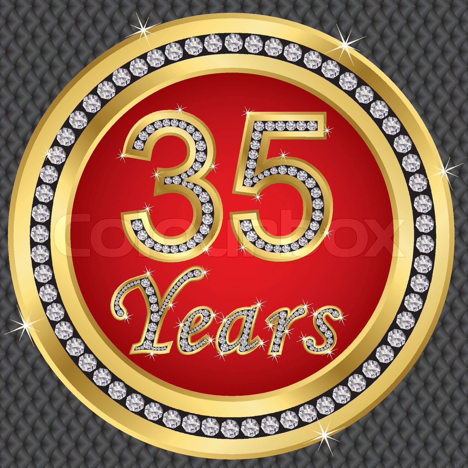 35 years anniversary, happy birthday golden icon with diamonds, vector ...