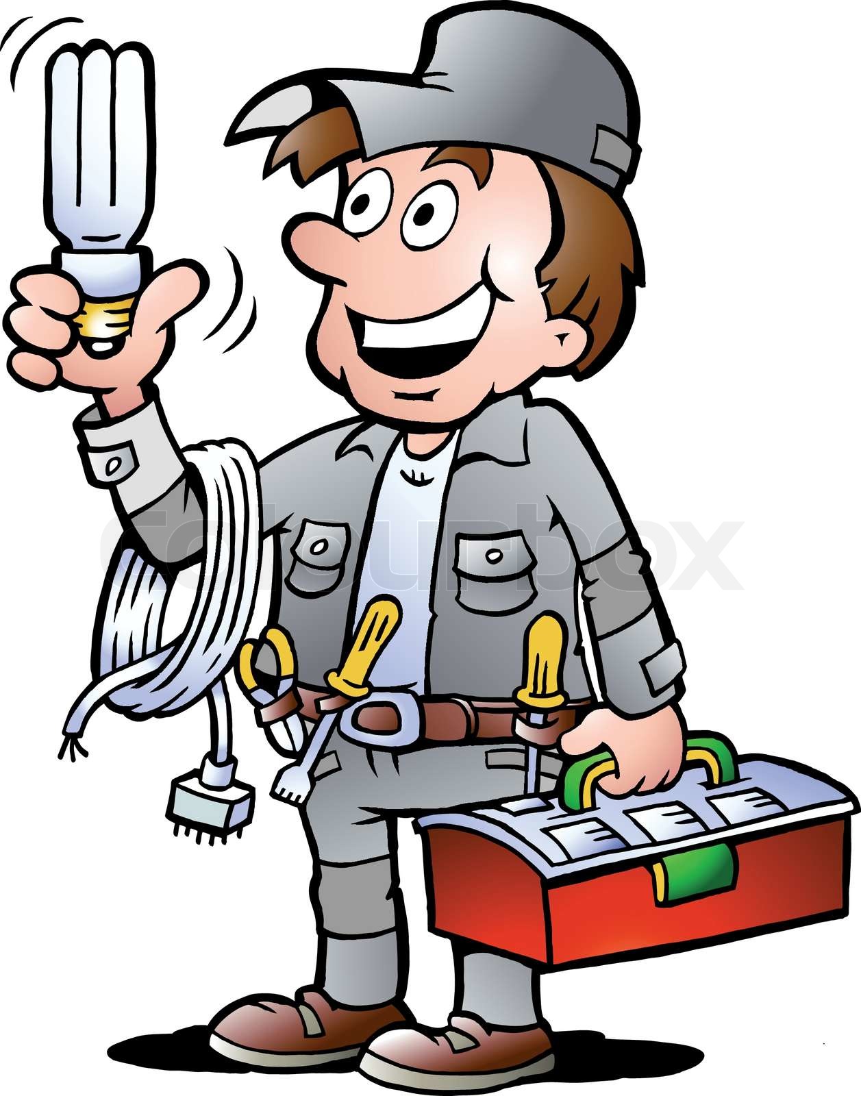 Hand-drawn Vector illustration of an happy Electrician Handyman ...