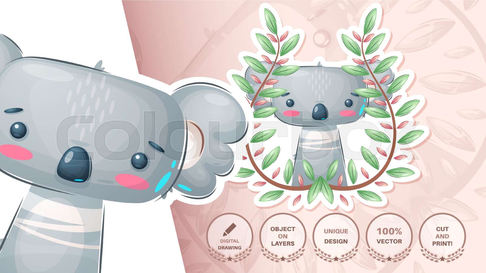 aufkleber, koala, blume | Stock-Vektor | Colourbox