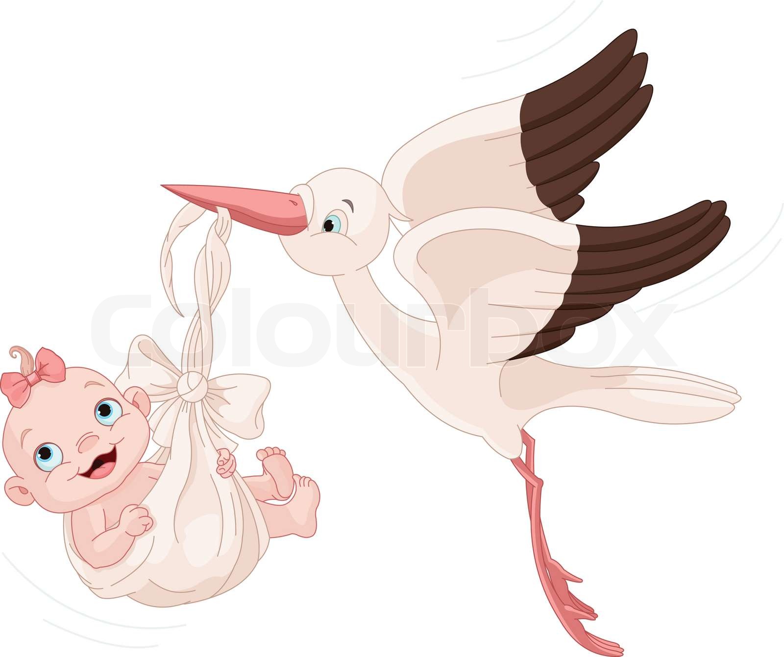 Stork And Baby Girl | Stock vector | Colourbox