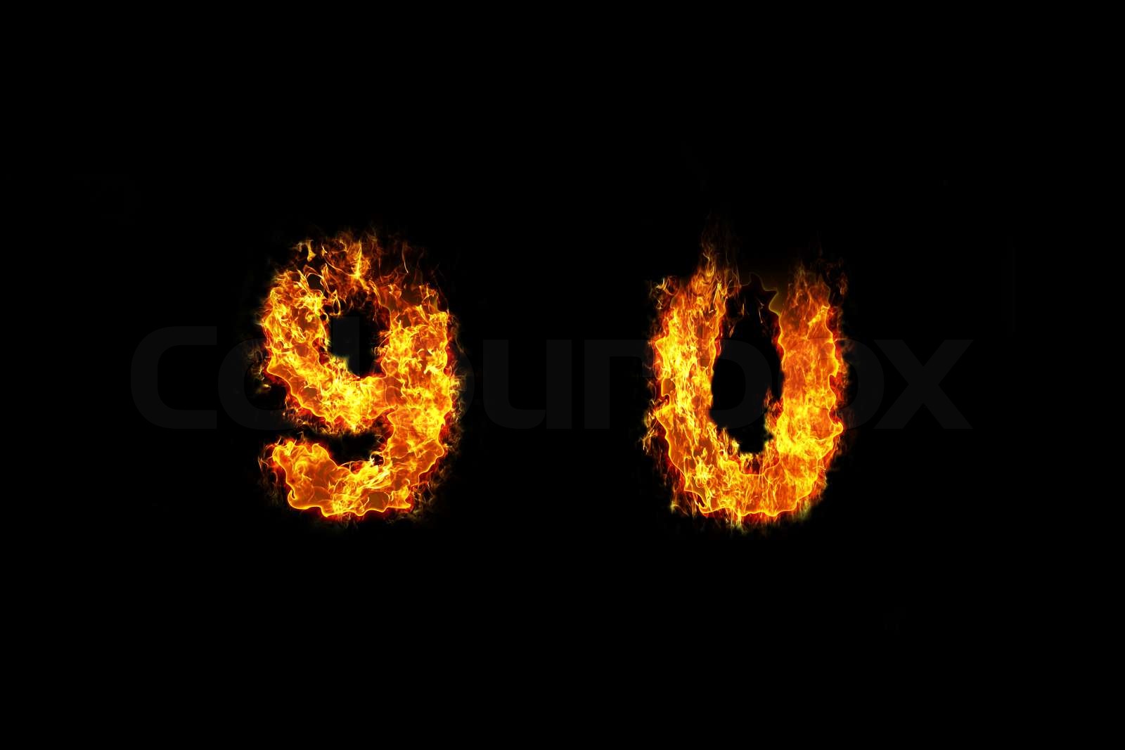 Fire on number 9 and 0 | Stock image | Colourbox