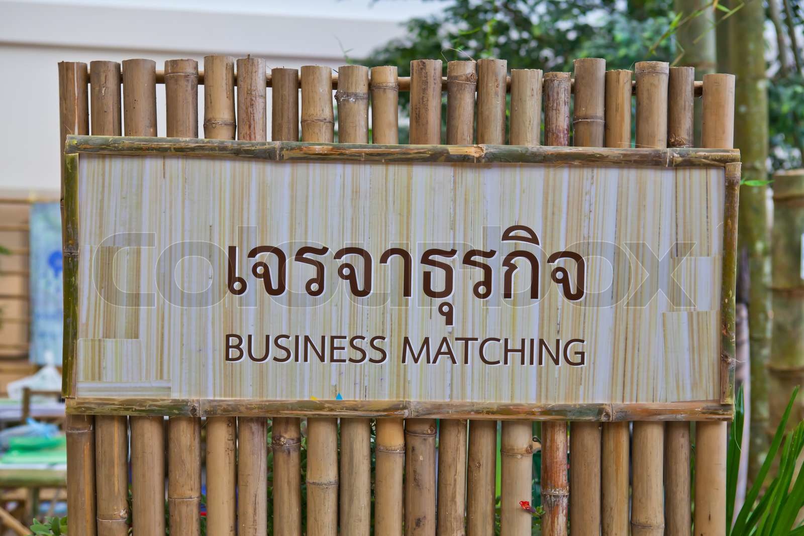 Business Matching on bamboo sign board | Stock image | Colourbox