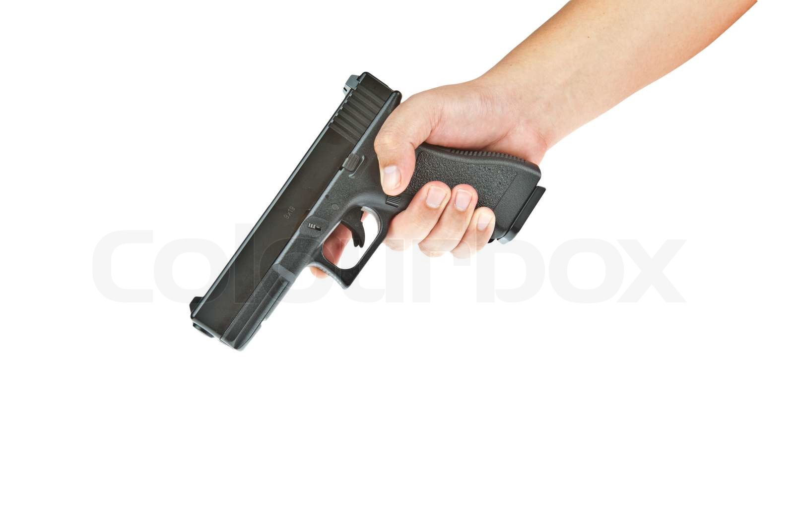 Airsoft hand gun, glock model with hand aim on the floor | Stock image ...