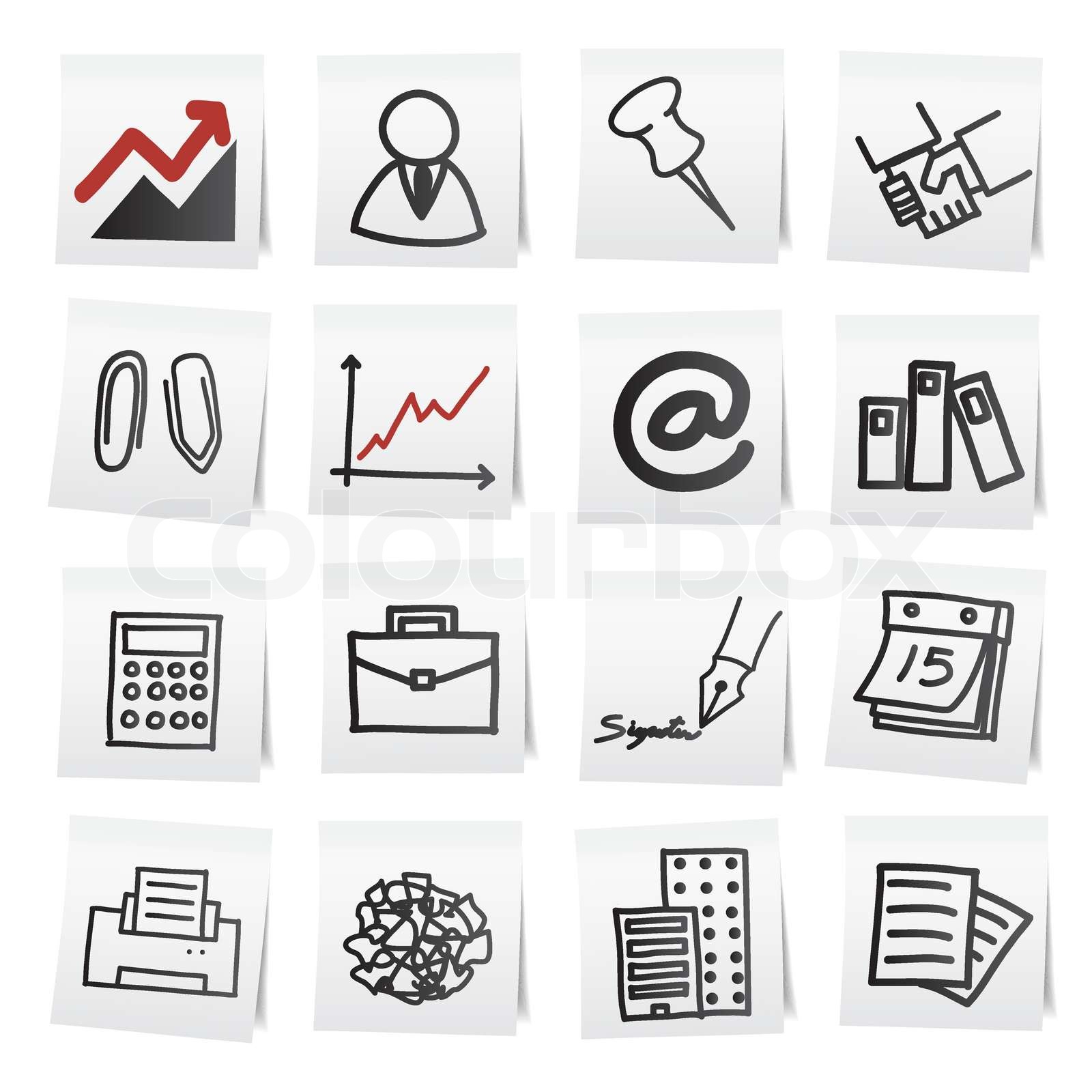 Hand draw cartoon on paper note stickers | Stock vector | Colourbox