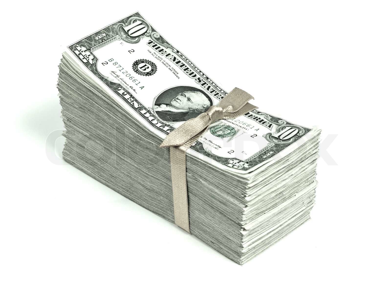 Stack of United States Currency Tied in a Ribbon - Tens | Stock image ...