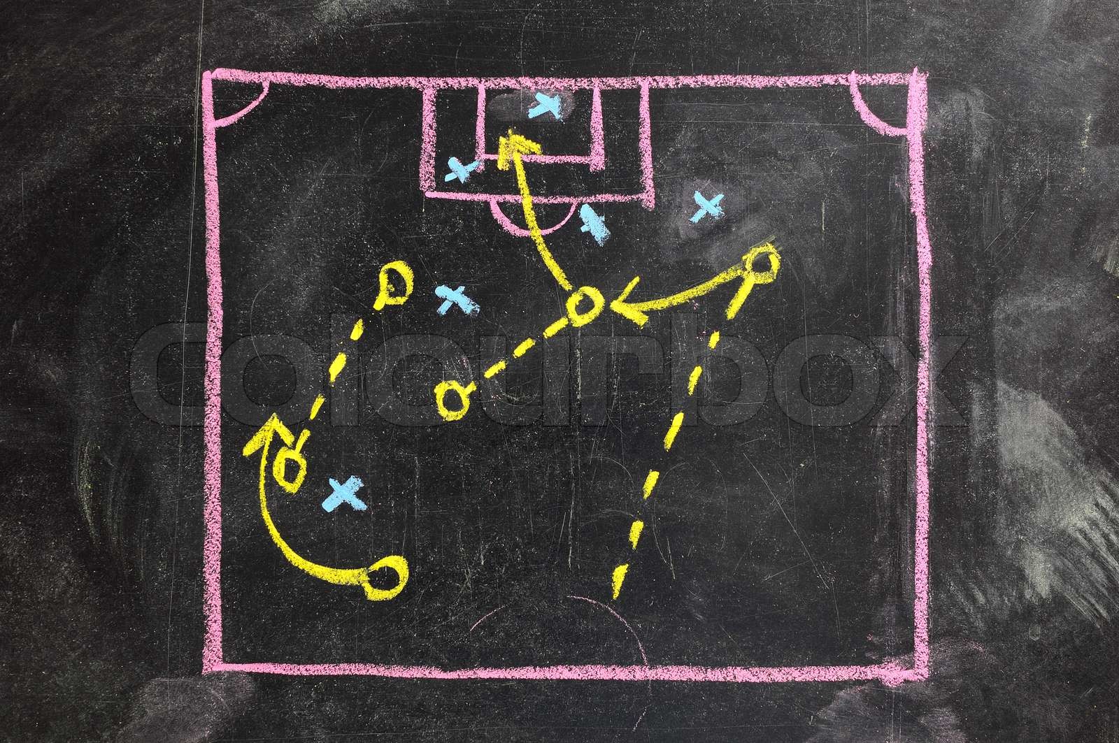 Fodbold spil strategi tegnet med hvidt kridt på en tavle | Stock foto ...