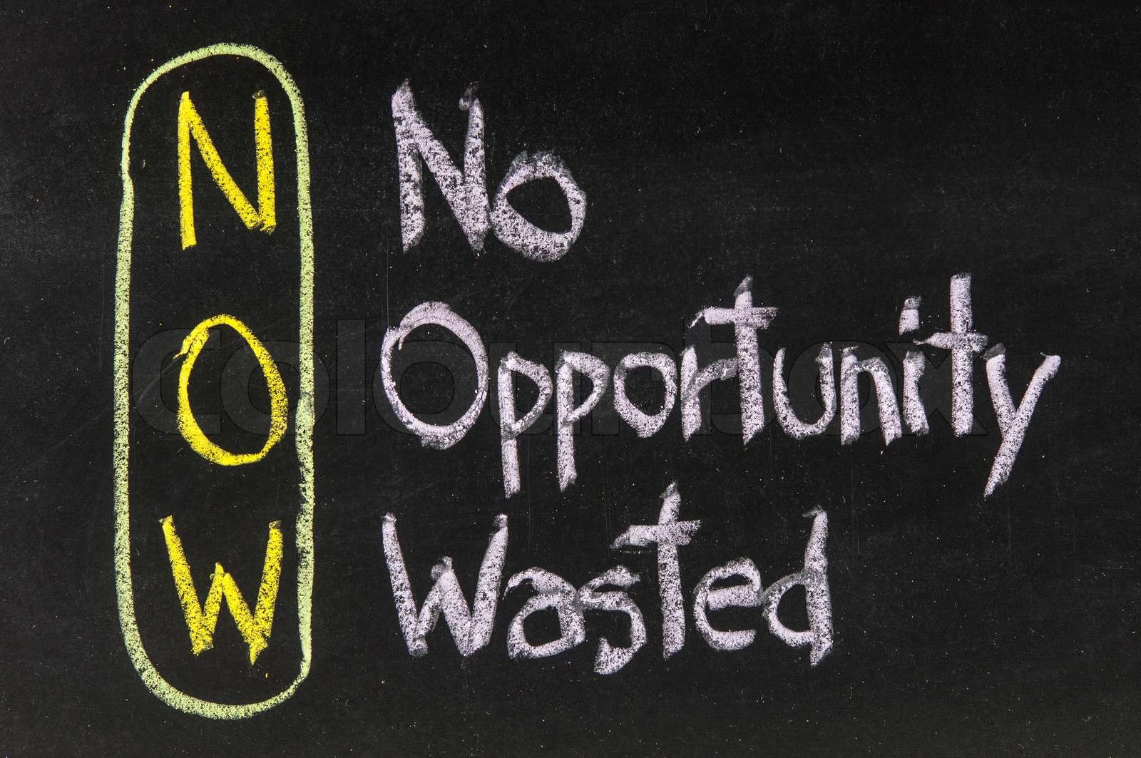 Acronym of NOW for No Opportunity Wasted | Stock image | Colourbox