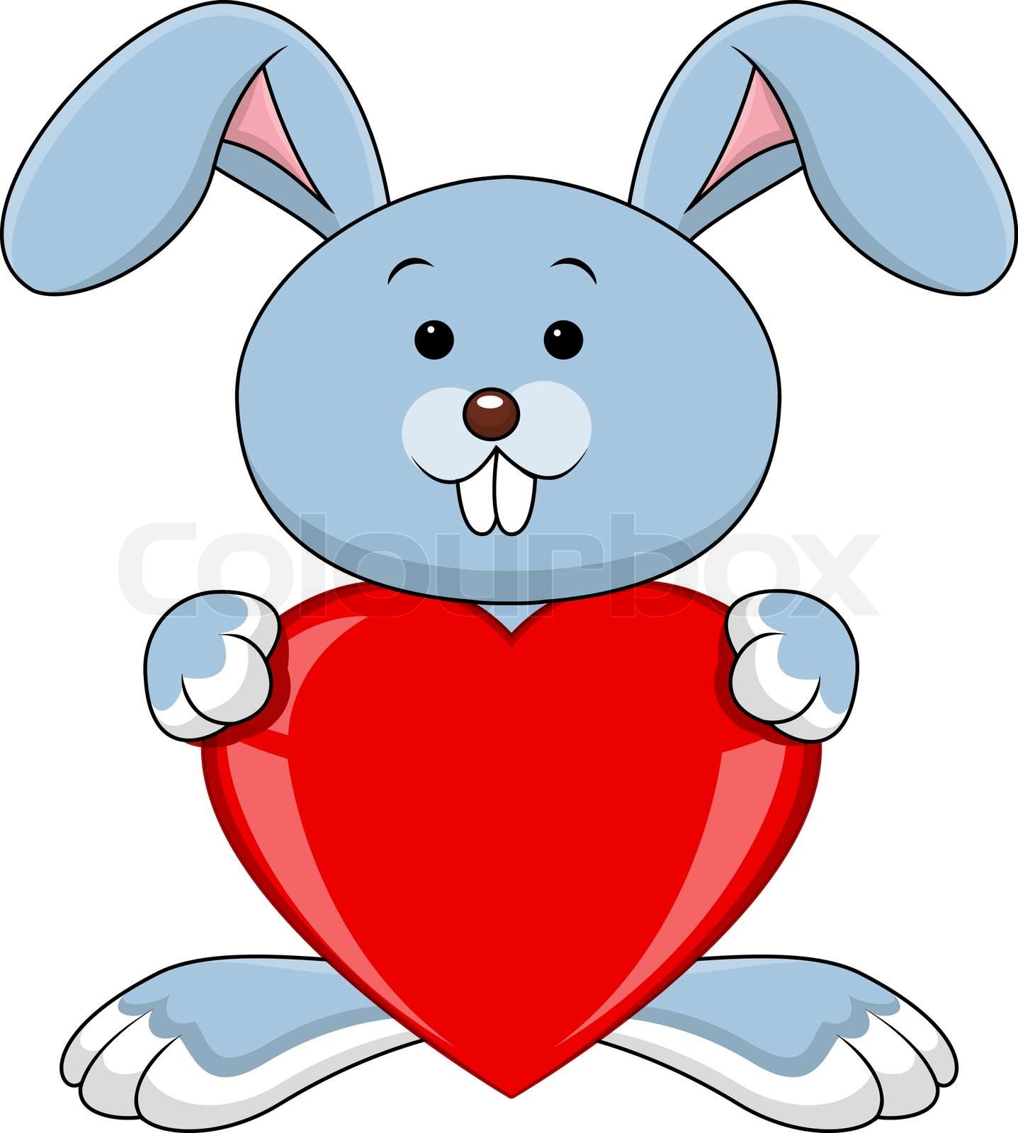 Funny rabbit cartoon holds love heart | Stock vector | Colourbox