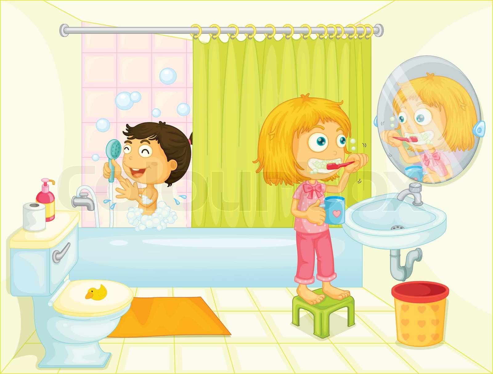 Kids in the bathroom | Stock vector | Colourbox