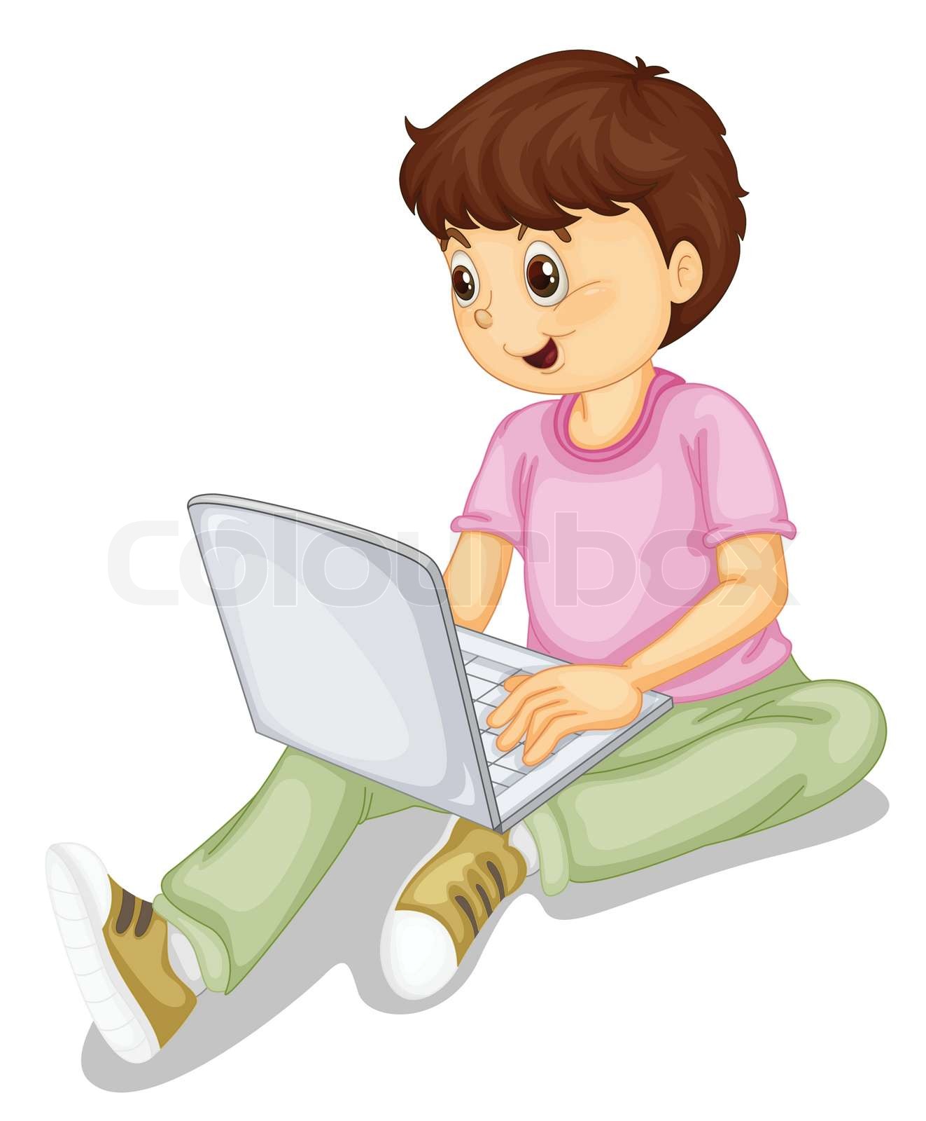 a boy and laptop | Stock vector | Colourbox