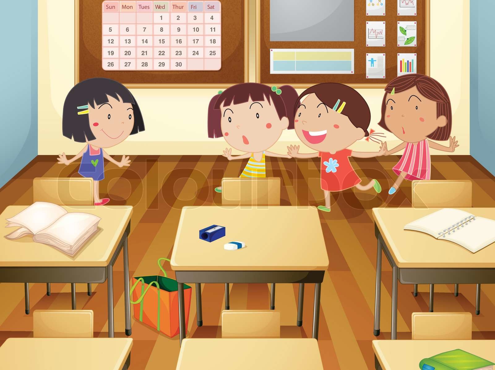 girls in classroom | Stock vector | Colourbox