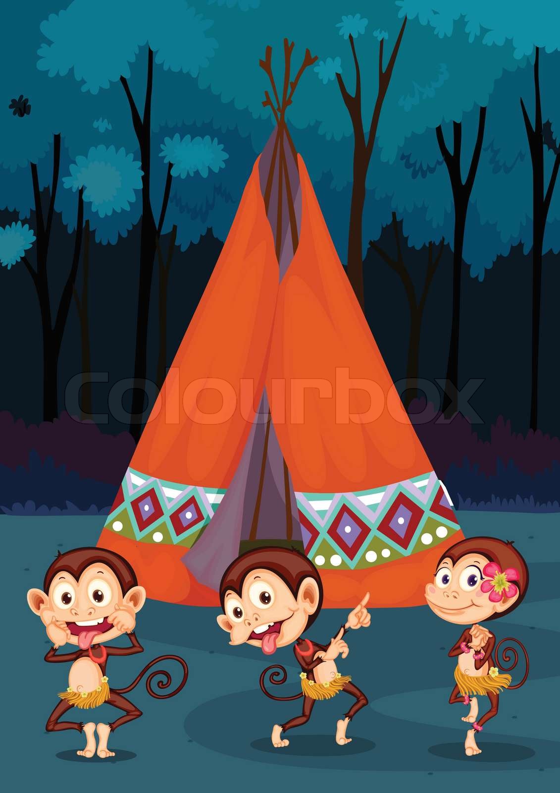 monkeys camping | Stock vector | Colourbox