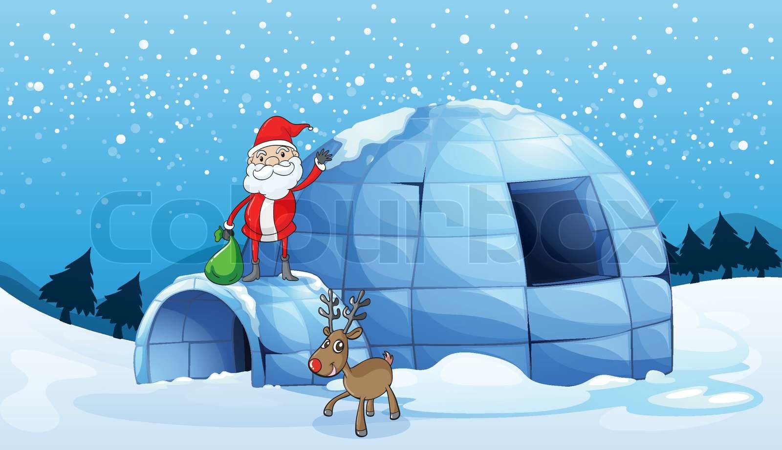 an igloo and a santa clause | Stock vector | Colourbox