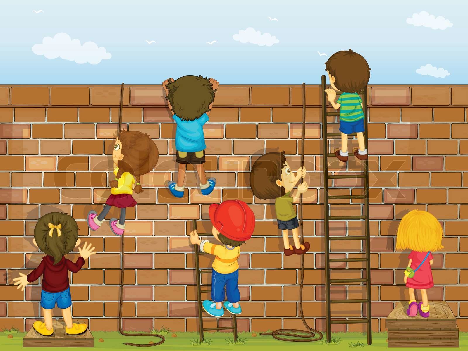 Wall and Kids | Stock vector | Colourbox