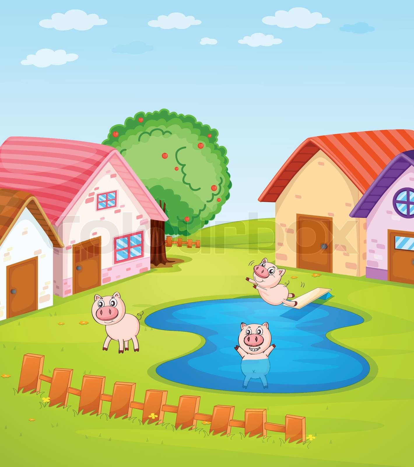 Pigs and houses | Stock vector | Colourbox