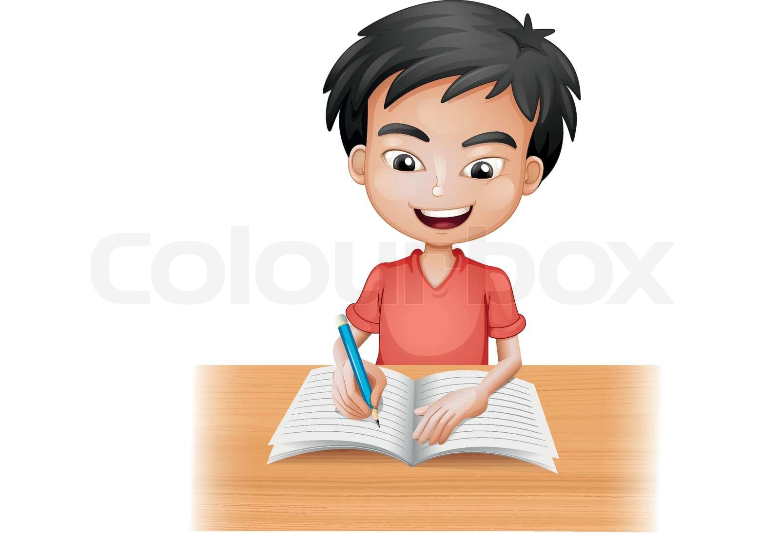A smiling boy writing | Stock vector | Colourbox