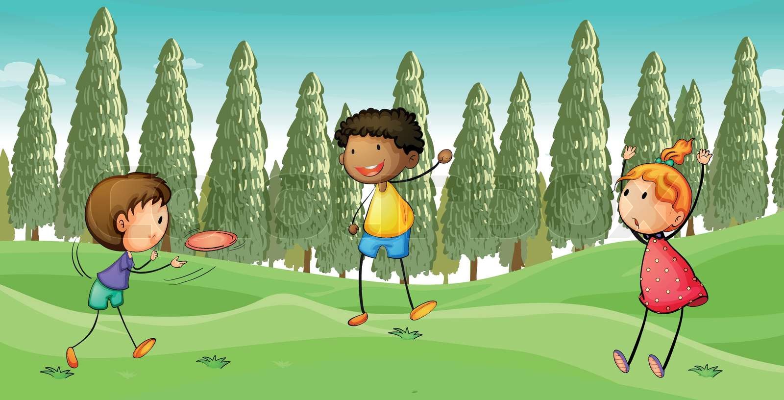 Kids playing flying dish | Stock vector | Colourbox