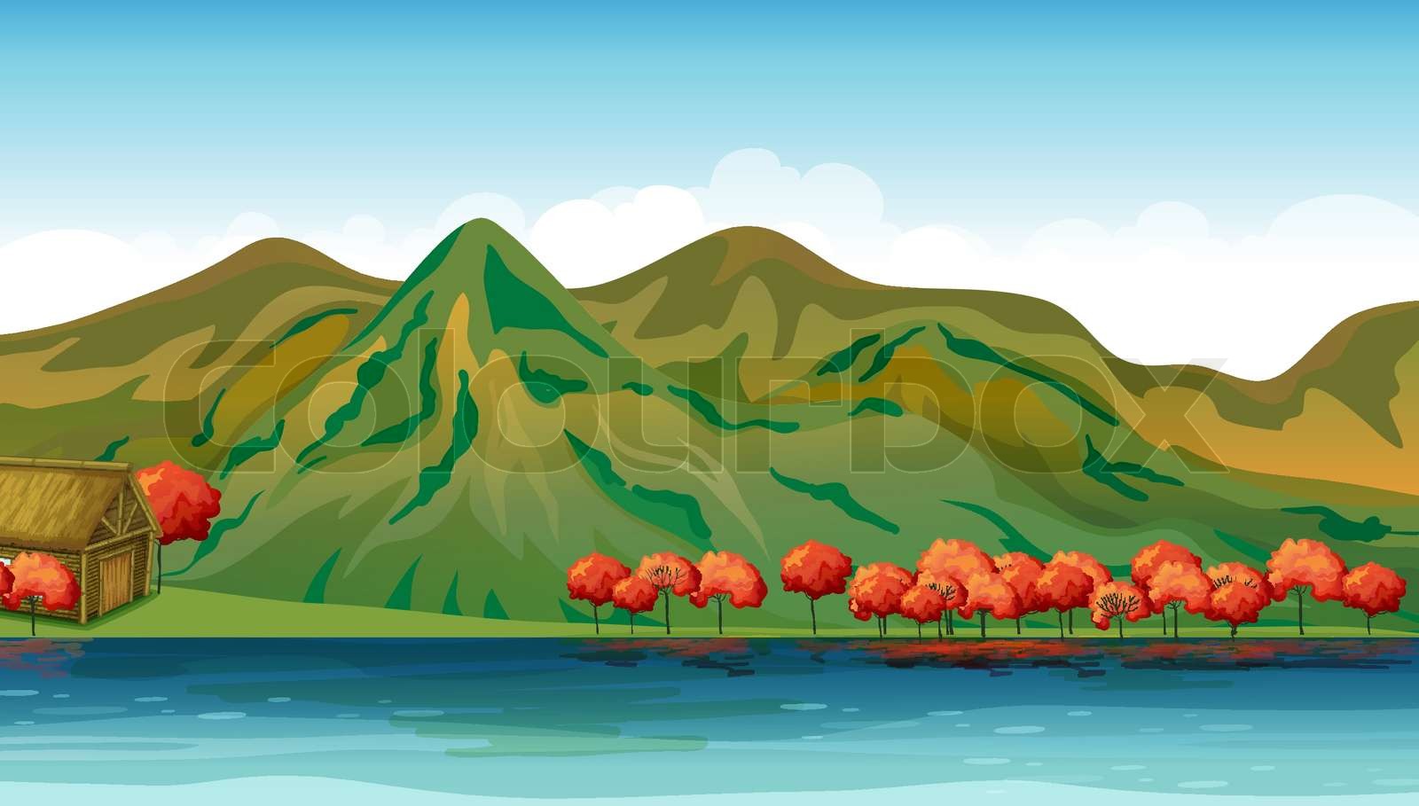 A river and a house | Stock vector | Colourbox