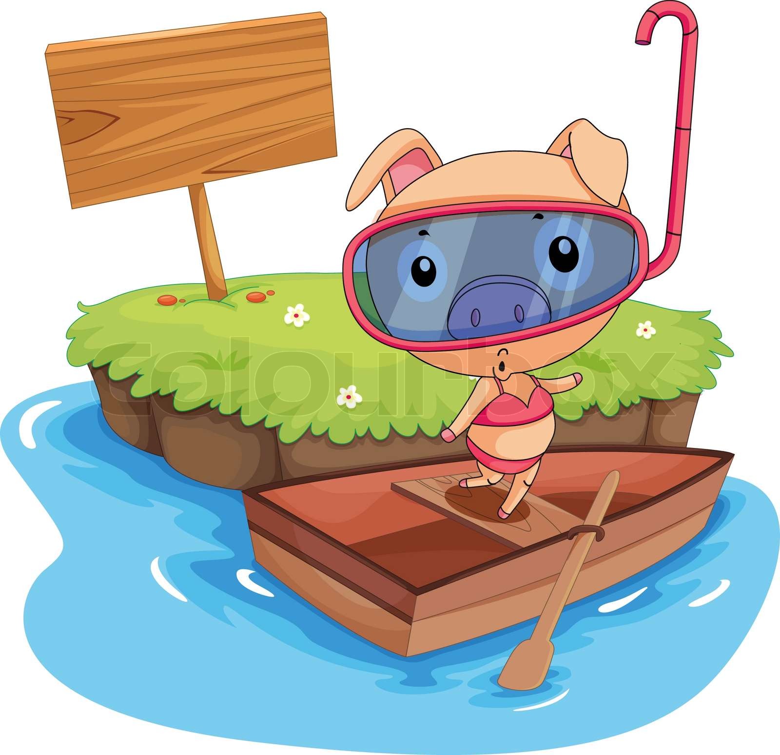 pig and boat | Stock vector | Colourbox