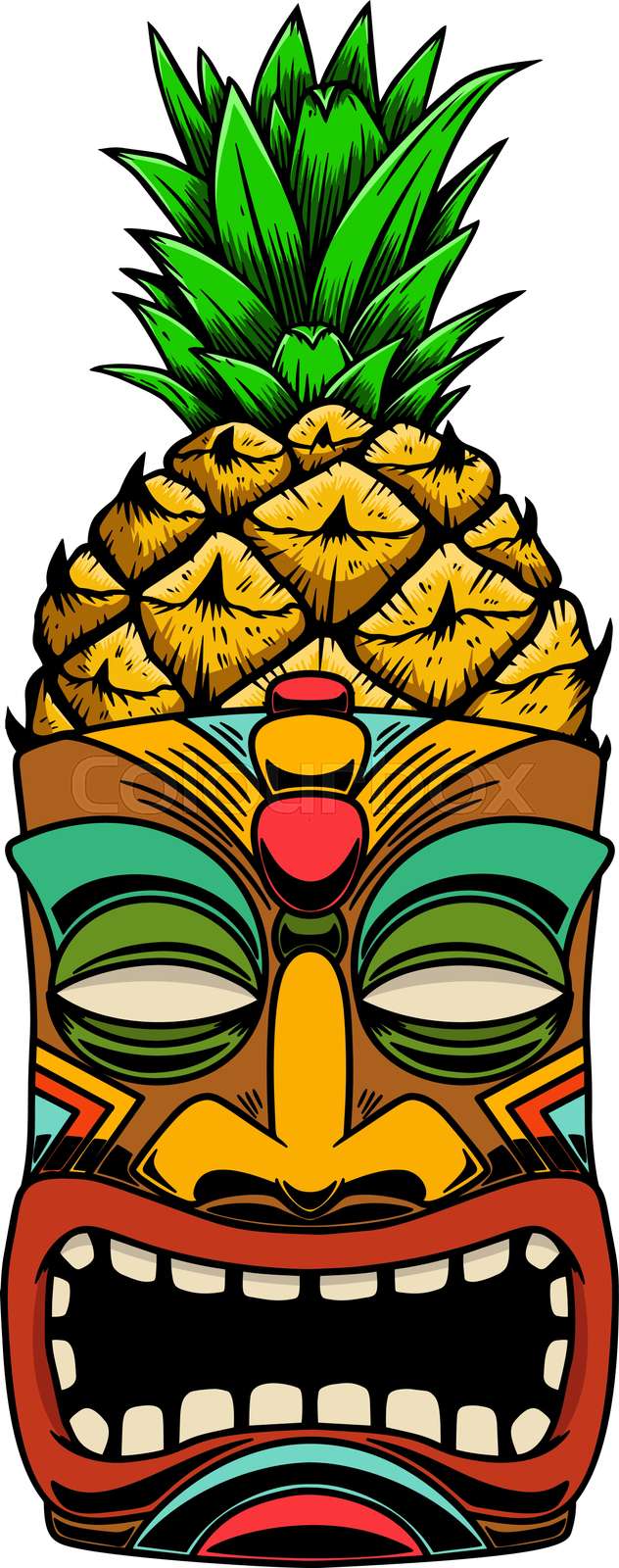 Illustration of Tiki tribal wooden mask. Design element for logo ...