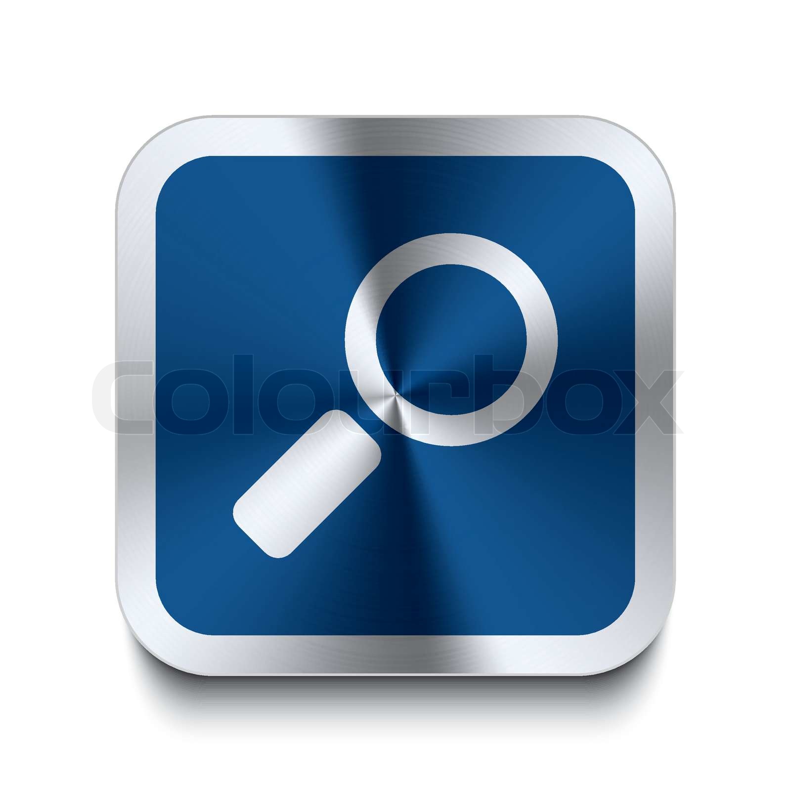 Quadratischer metall knopf - lupe icon - blau | Stock-Vektor | Colourbox