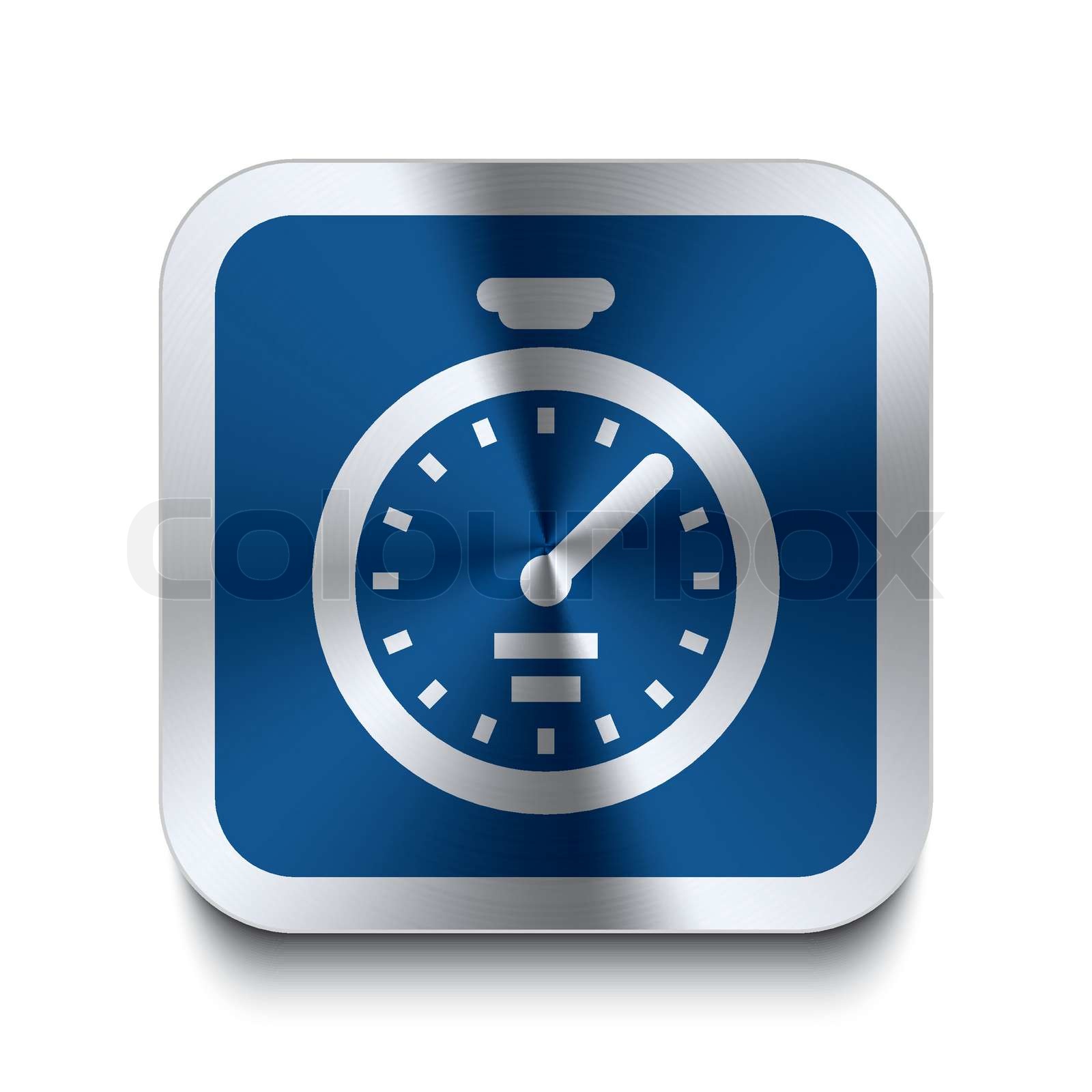 Square metal button - stopwatch icon - blue | Stock vector | Colourbox