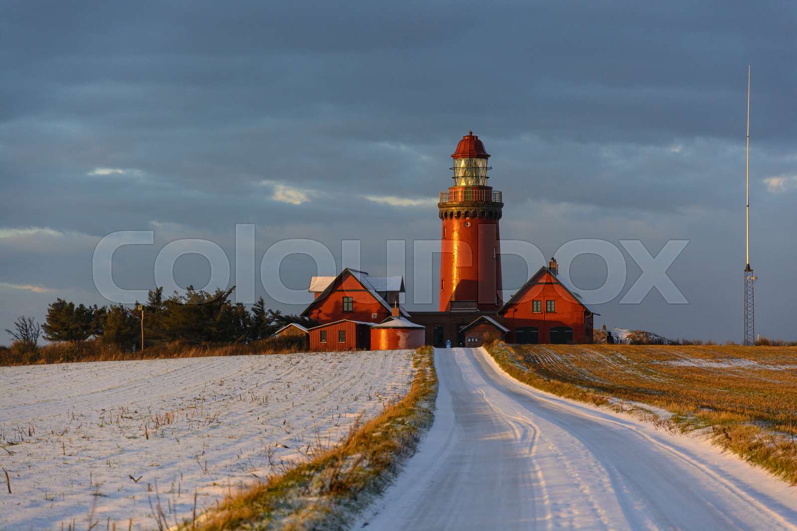 iconic danish lighthouse named bovbjerg. Located on the west coast of ...