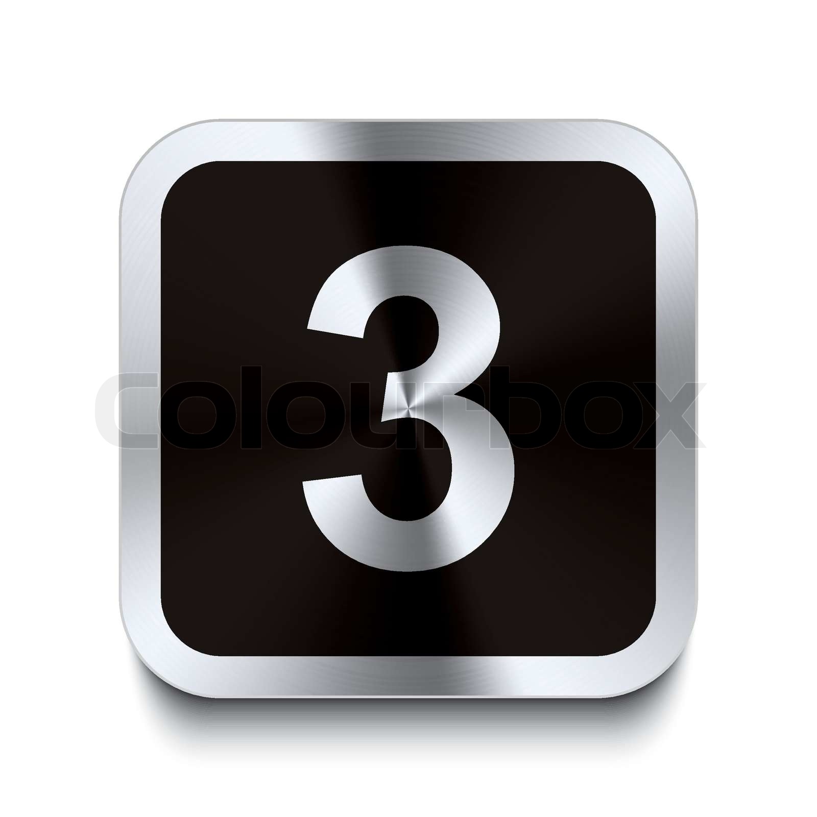 Square metal button - black number - 3 | Stock vector | Colourbox