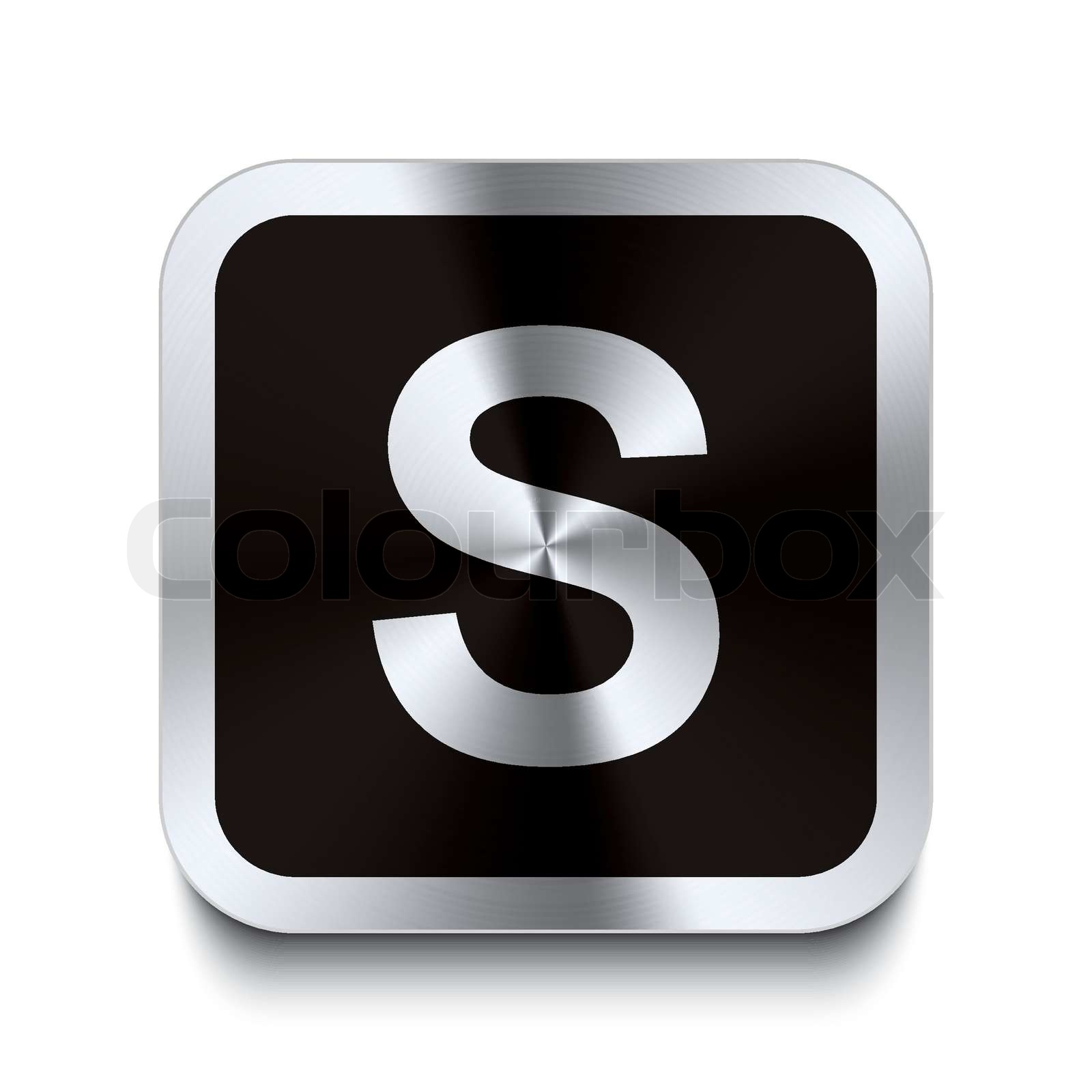 Square metal button - black letter - s | Stock vector | Colourbox