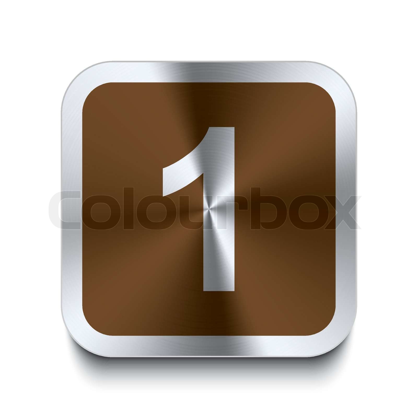 Square metal button - brown number - 1 | Stock vector | Colourbox