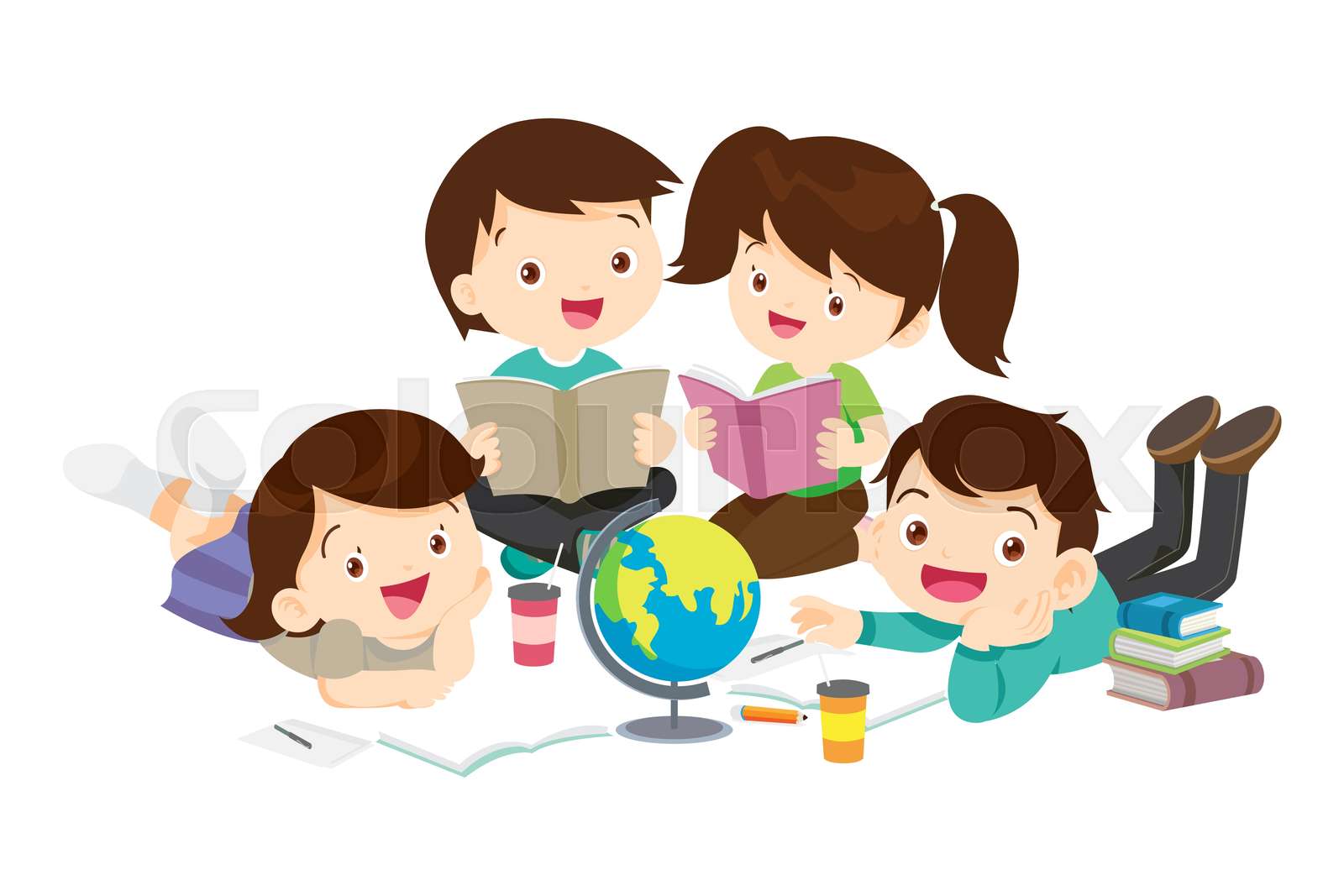 Children Learning Together Clipart